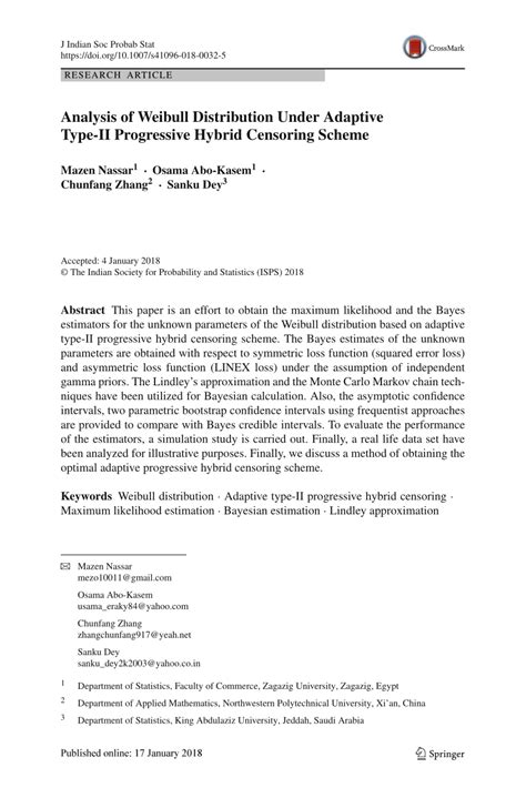 Pdf Analysis Of Weibull Distribution Under Adaptive Type Ii Progressive Hybrid Censoring Scheme