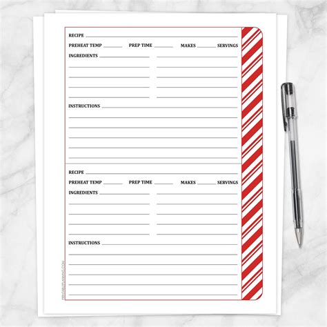 Printable Candy Cane Stripe Christmas Recipe Pages Holiday Recipes Printable Planning