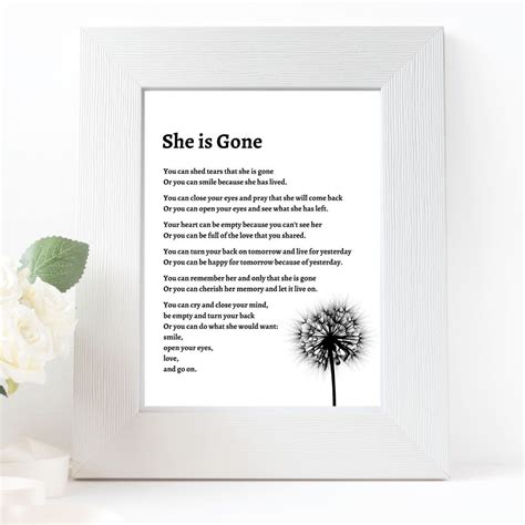 She Is Gone Poem Print Sympathy T Loss Of Loved One Digital