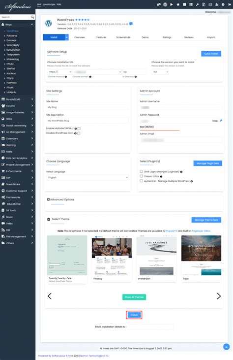 install wordpress using softaculous