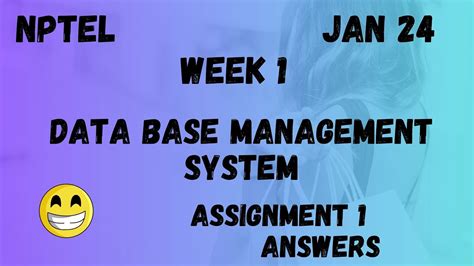 Data Base Management System Assignment 1 Nptel 2024 Youtube
