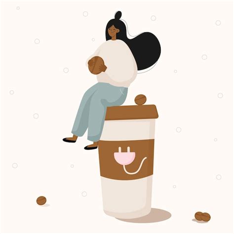 Premium Vector Girl Sitting On A Large Mug Of Coffeewoman With Large