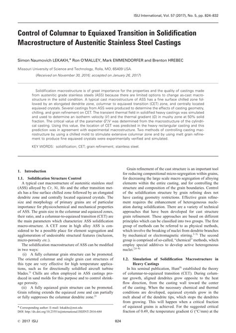 Pdf Control Of Columnar To Equiaxed Transition In Solidification
