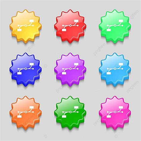 Vector Set Of Nine Colorful Buttons With Bezier Curve Icon Signs In Wavy Design Vector