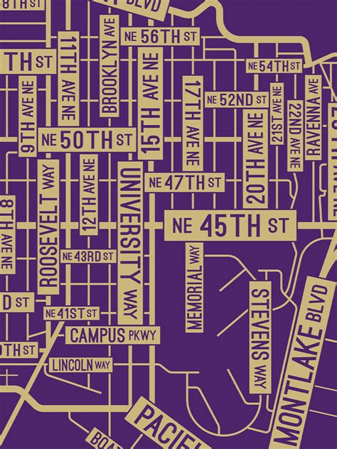 U District Seattle Washington Street Map School Street Posters