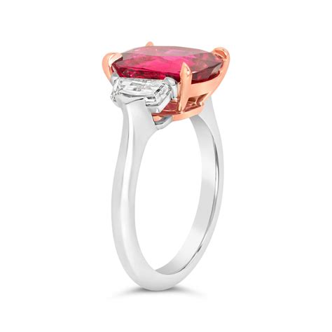 No Heat 491 Carats Oval Cut Ruby And Diamond Three Stone Ring For Sale