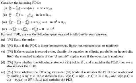 Solved Consider The Following Pdes I ∂t∂u−∂x2∂2usin4x
