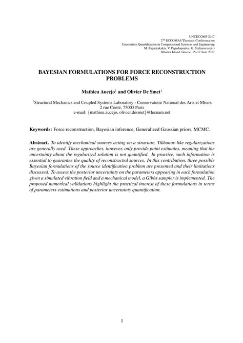 Pdf Bayesian Formulations For Force Reconstruction Problems