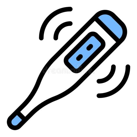 Fever Thermometer Icon Temperature Check In Flat Line Color Style Stock