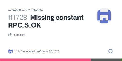 missing constant rpc s ok · issue 1728 · microsoft win32metadata · github