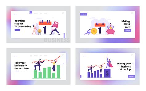 월별 대출 지불 방문 페이지 개념입니다 사람 문자는 매달 청구서를 지불 합니다 금융 성장 돈과 기업인 웹 배너와 세금 달력 벡터 평면 그림 개념에 대한 스톡 벡터 아트 및