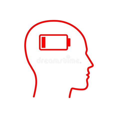 Head With Low Charge Battery Icon In Linear Style Vector Stock Vector Illustration Of
