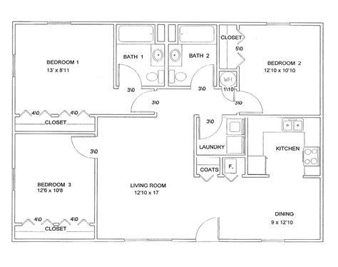 Best 3 Bedroom Floor Plan 25 Three Bedroom House Apartment Floor Plans