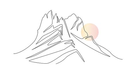 색상 태양과 산맥 풍경의 하나의 연속 라인 그리기 간단한 선형 스타일의 추상스칸디나비아 능선 현대 미니멀 파노라마 스케치 낙서