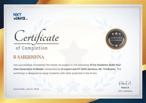 B Saikrishna On Linkedin Nxtwave Nxtwave Al Certificate Generativeal Achievementunlocked…