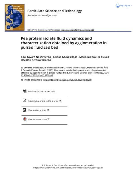 Pdf Pea Protein Isolate Fluid Dynamics And Characterization Obtained By Agglomeration In