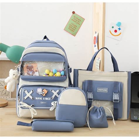 Шкільний рюкзак у наборі 5в1 Trendy сумка шопер пенал бананка для дівчинки 5 11 класу синій