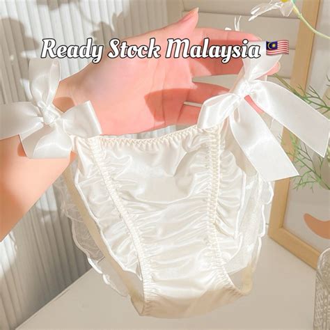 Hisweetie 🎀 Ready Stock Big Ribbon Ice Silk Soft Lace Cute Panties