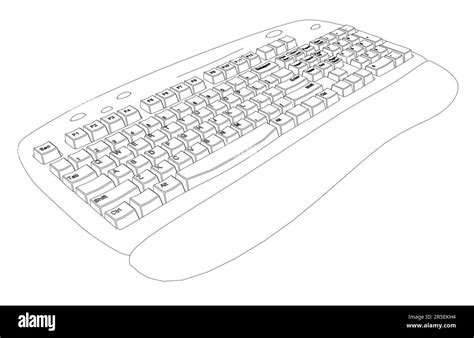 Outline Of A Computer Keyboard From Black Lines Isolated On A White Background Isometric View Outline Of A Computer Keyboard From Black Lines Isolated On A White Background Isometric View
