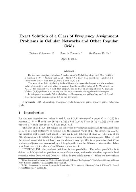 Pdf Exact Solution Of A Class Of Frequency Assignment Problems In Cellular Networks