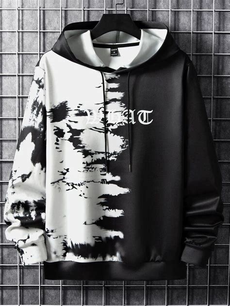 Manfinity Emrg Men Letter Graphic Two Tone Drawstring Hoodie Roupas