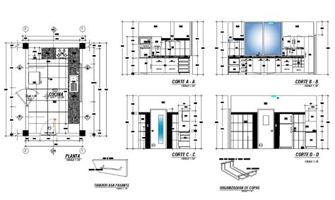 Kitchen Structure Detail Plan And Section Cad Construction 2d View Layout File Artofit