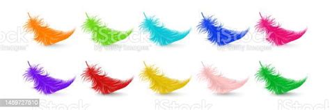 벡터 3d 현실적인 여러 가지 빛깔의 푹신한 깃털은 흰색 배경에 격리되어 있습니다 플라밍고 천사 새의 디자인 템플릿은 깃털을 자세히 설명합니다 가벼움 자유 개념 3차원