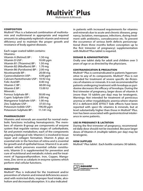 Pdoc Multivit Plus Pdf Vitamin Vitamin A