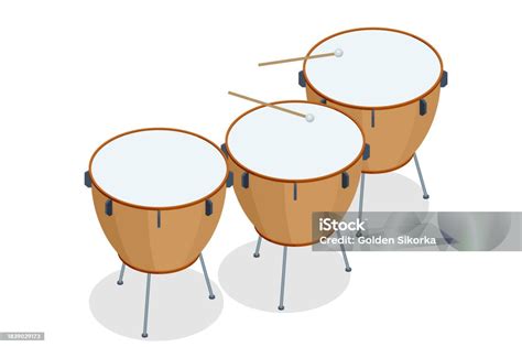 아이소메트릭 갈색 팀파니는 흰색 배경에 분리되어 있습니다 팀파니 타악기 3차원 형태에 대한 스톡 벡터 아트 및 기타 이미지