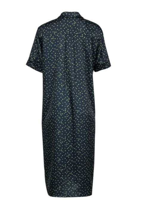 Lafayette 148 Navy And Green Polka Dot Midi Shirt Dress Sz M