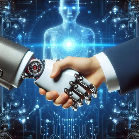 Robot And Businessman In Handshake Concept Of Human Robot Relationships Premium Ai Generated Image
