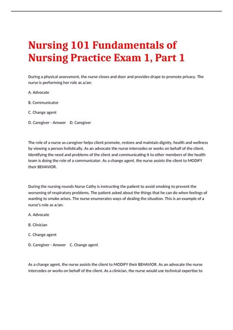 Nursing 101 Fundamentals Of Nursing Practice Exam 1 Part 1 Nursing 101 Fundamentals Of Nurs