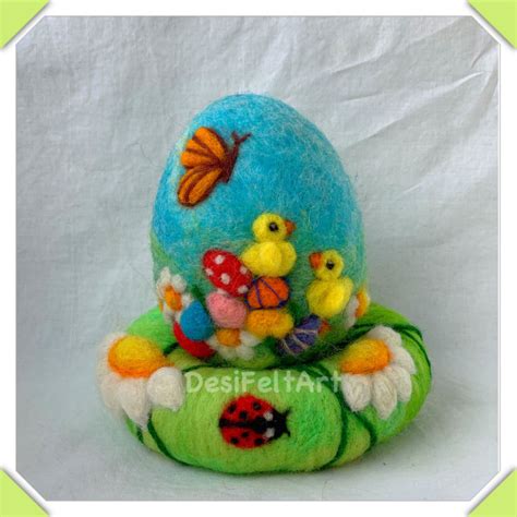 Великденски яйца изрисувани с вълна Пиленца 3d декорация Handmasters Bg