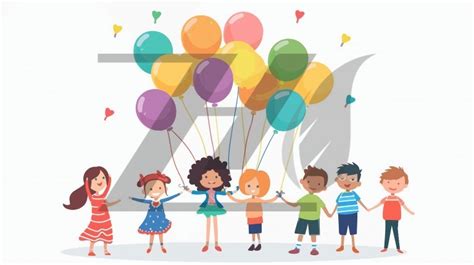 دانلود وکتور کودکان شاد با بادکنک‌های رنگی دانلود رایگان فایل لایه