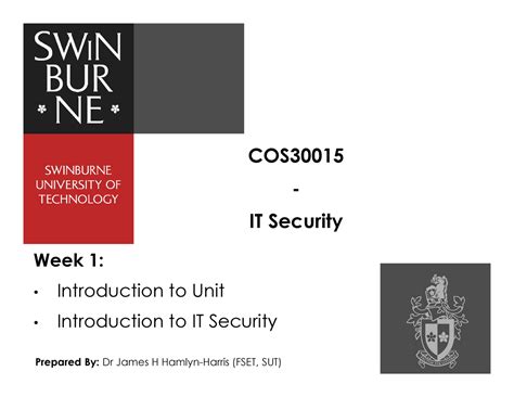 Cos30015 L1 S22018 Lecture Notes 1 Cos It Security Week 1