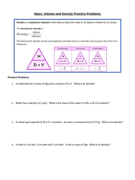 Density Calculation Questions Pdf