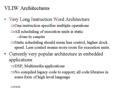 Vliw Architectures Very Long Instruction Word Architecture One