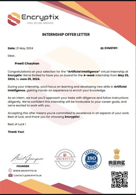 Preeti Chauhan On Linkedin Artificialintelligence Internship Encryptix Techinnovation