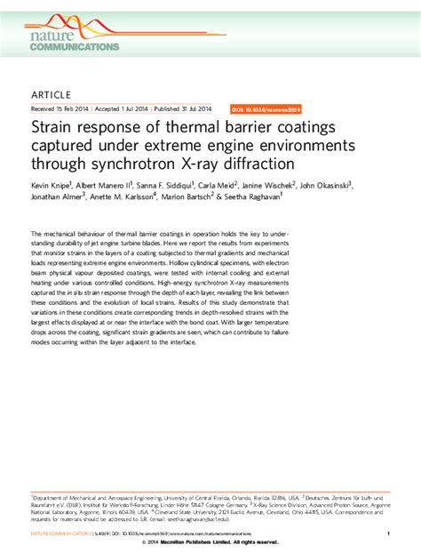 Pdf Strain Response Of Thermal Barrier Coatings Captured Under Extreme Engine Environments