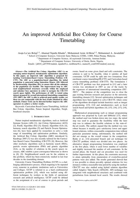 Pdf An Improved Artificial Bee Colony For Course Timetabling