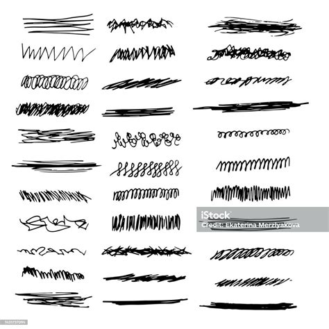 펜으로 그려진 다른 낙서 선 세트 벡터 거친 연필 브러시 세트 다양한 모양의 펜의 질감 개체 그룹에 대한 스톡 벡터 아트 및 기타 이미지 Istock