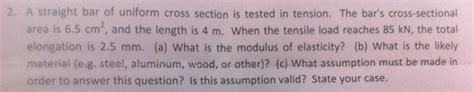 solved a straight bar of uniform cross section is tested in
