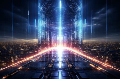 Neon Lit Digital Passage Binary Code Comes Through An Open Futuristic