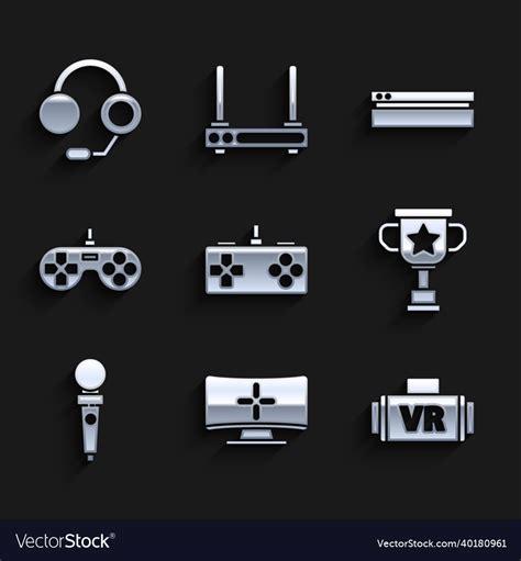 Set Gamepad Computer Monitor Virtual Reality Vector Image