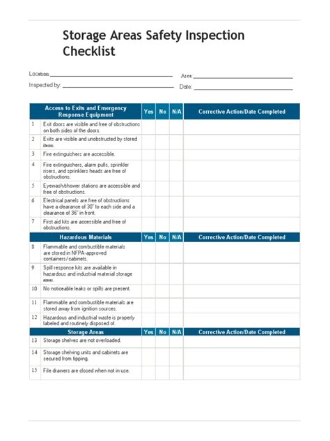 Storage Checklist Pdf