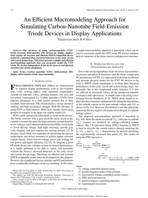 Pdf An Efficient Macromodeling Approach For Simulating Carbon Nanotube Field Emission Triode
