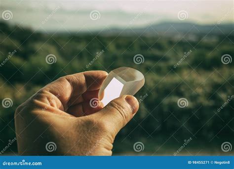 Prism In Hand Stock Image Image Of Mirror Colorful 98455271