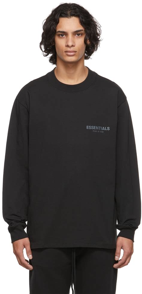 Essentials Ssense Canada Exclusive Black Logo Long Sleeve T Shirt Ssense