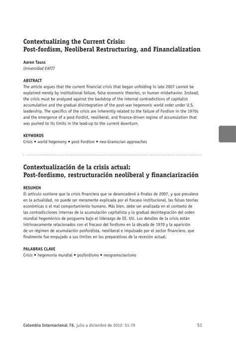 Pdf Contextualizing The Current Crisis Post Fordism Neoliberal