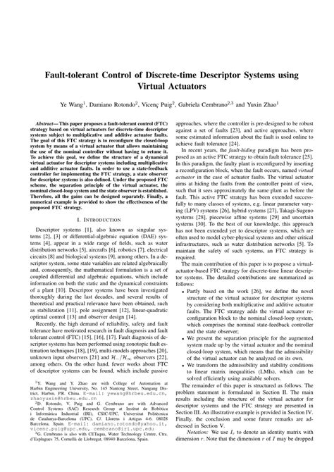 Pdf Fault Tolerant Control Of Discrete Time Descriptor Systems Using Virtual Actuators